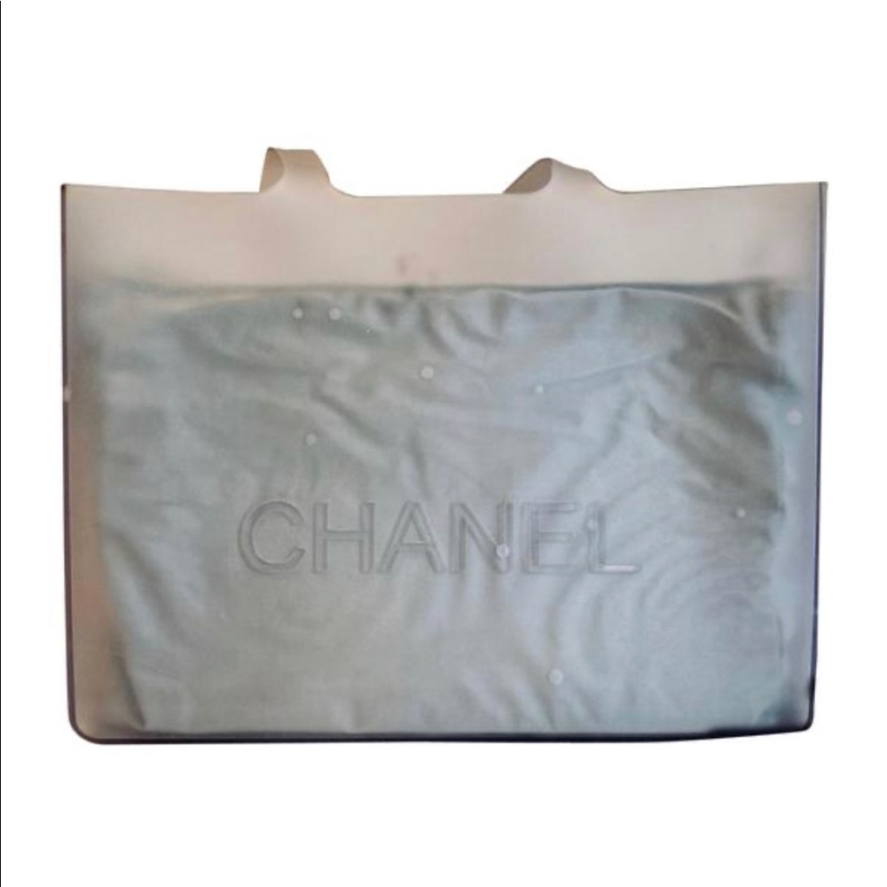 Chanel Vintage Rubber Clear Gray Beach Tote Bag - Gem